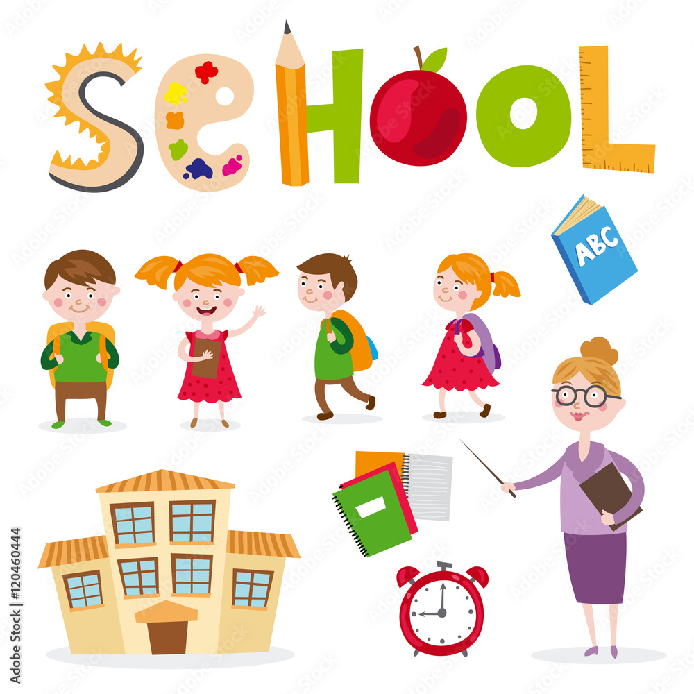 Welcome to School! vector school illustration. Flat vector illustration ...