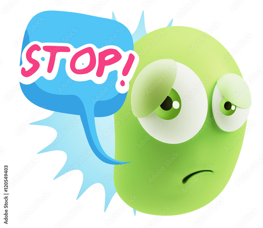 3d Rendering Sad Character Emoticon Expression saying Stop! with Stock ...