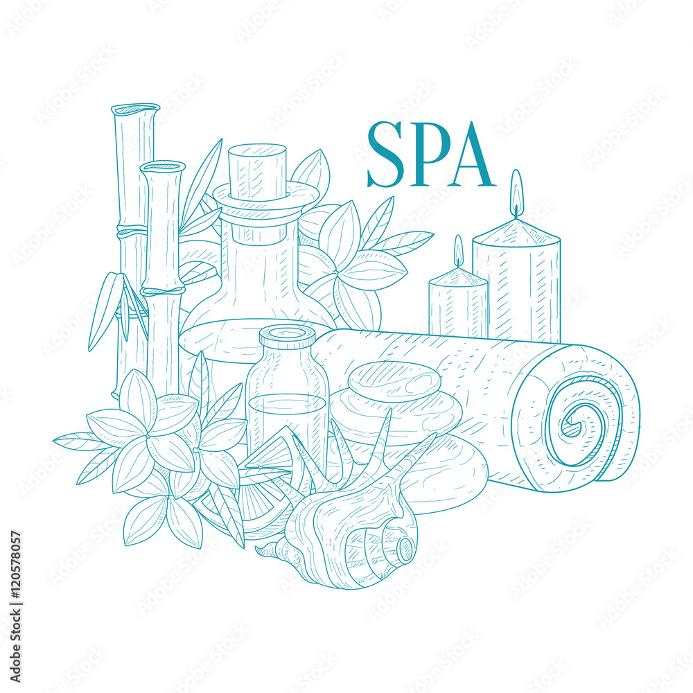 Spa Center Symbols Hand Drawn Realistic Sketch Stock Vector | Adobe Stock