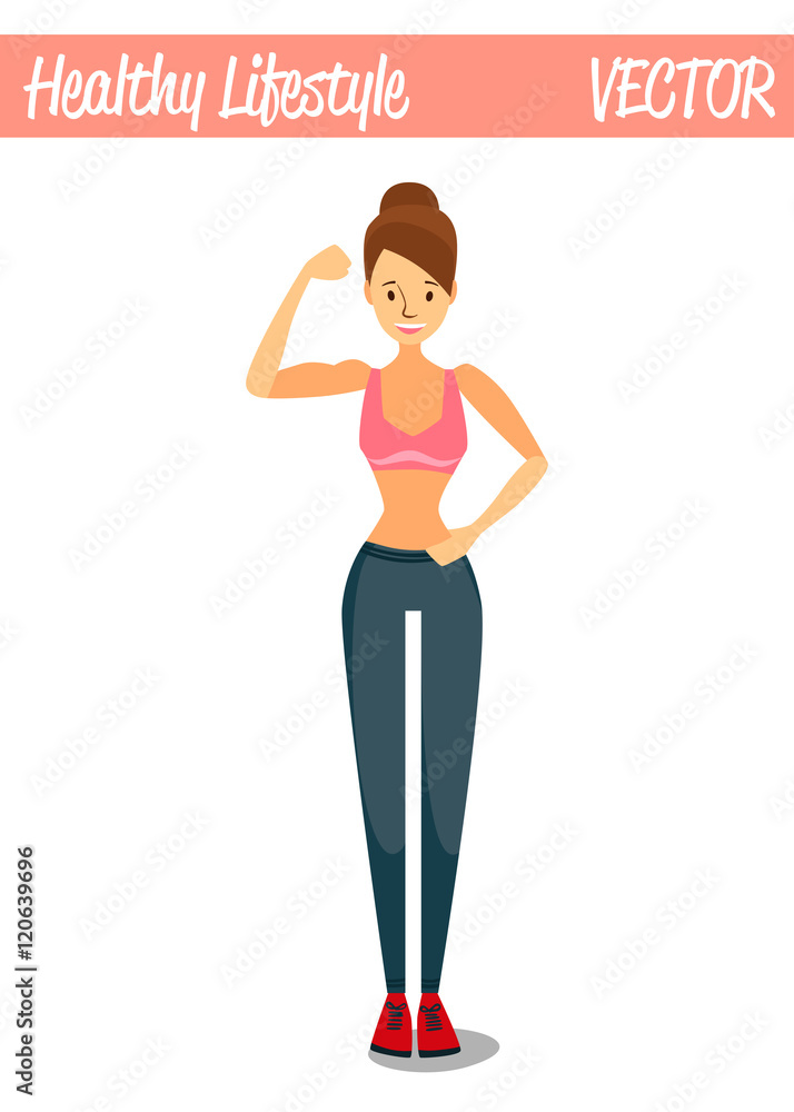Brunette Healthy Skinny Girl Cartoon Character Illustration Showing Off ...