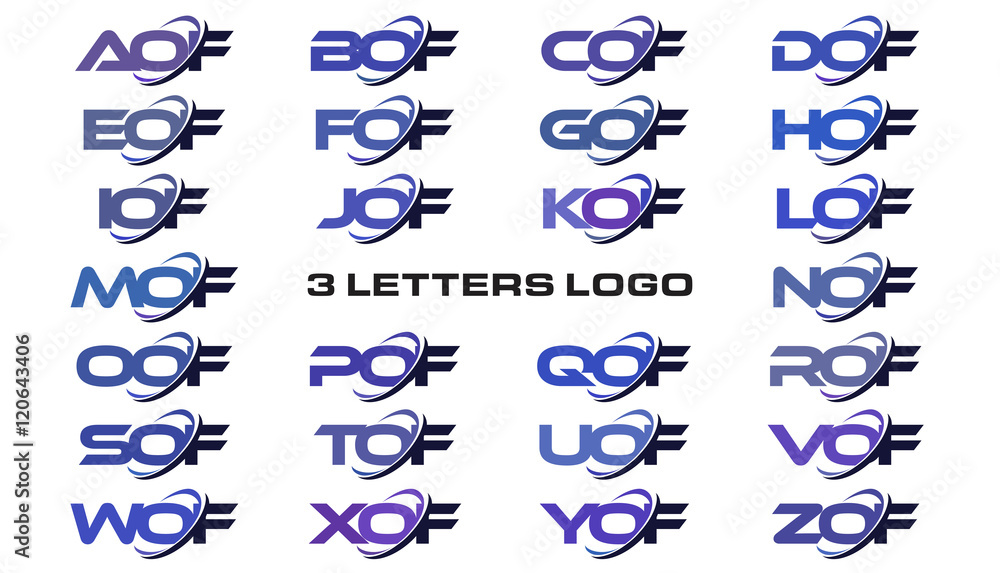 3 letters modern generic swoosh logo AOF, BOF, COF, DOF, EOF, FOF, GOF ...