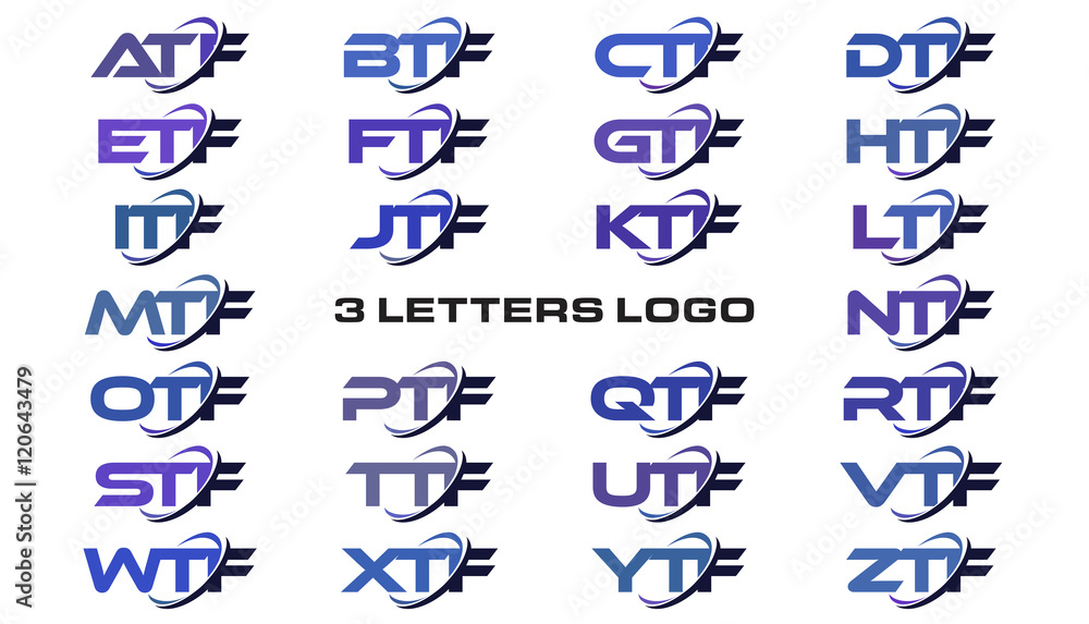 Vector de Stock 3 letters modern generic swoosh logo ATF, BTF, CTF, DTF ...