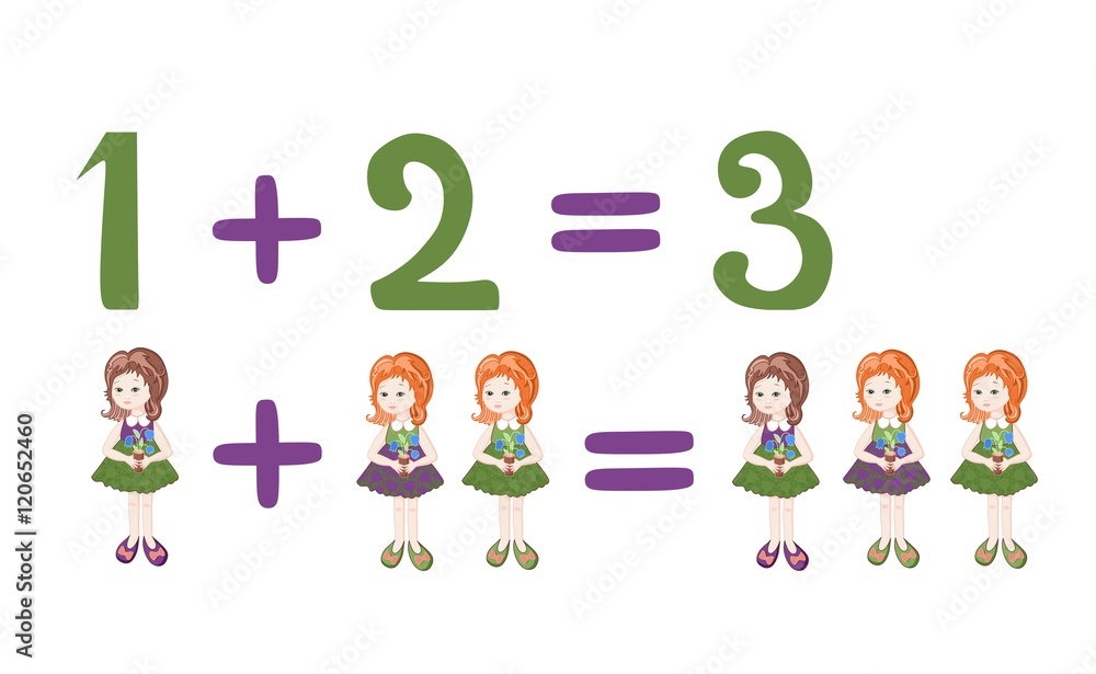Cartoon illustration of mathematical addition and subtraction. Examples ...