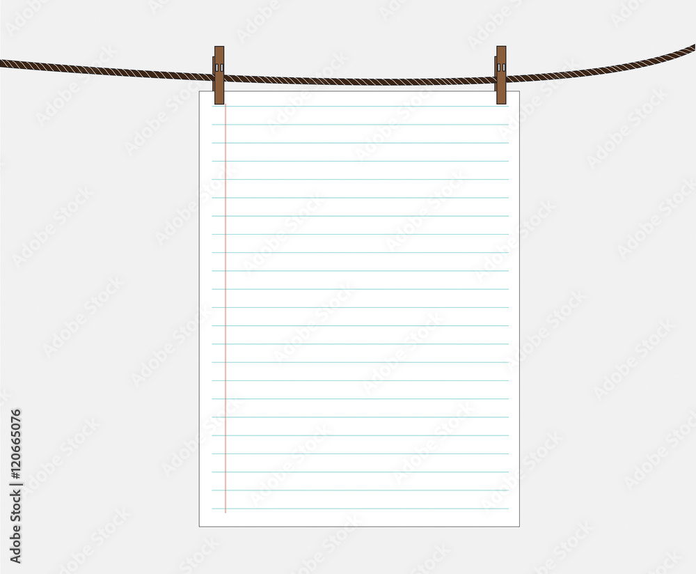 Blank worksheet book attached to a clothesline with pin - vector Stock ...