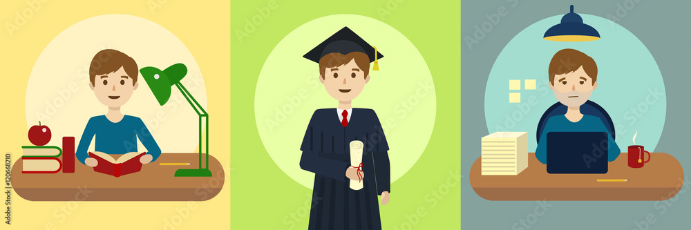 Human life path education and work cartoon vector Stock Vector | Adobe ...