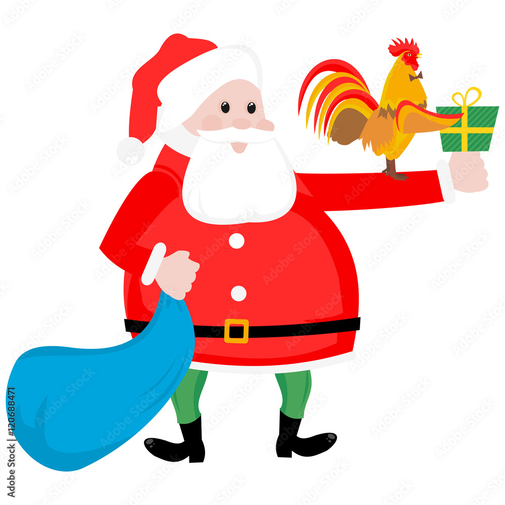 Christmas Santa and cock Stock Vector | Adobe Stock