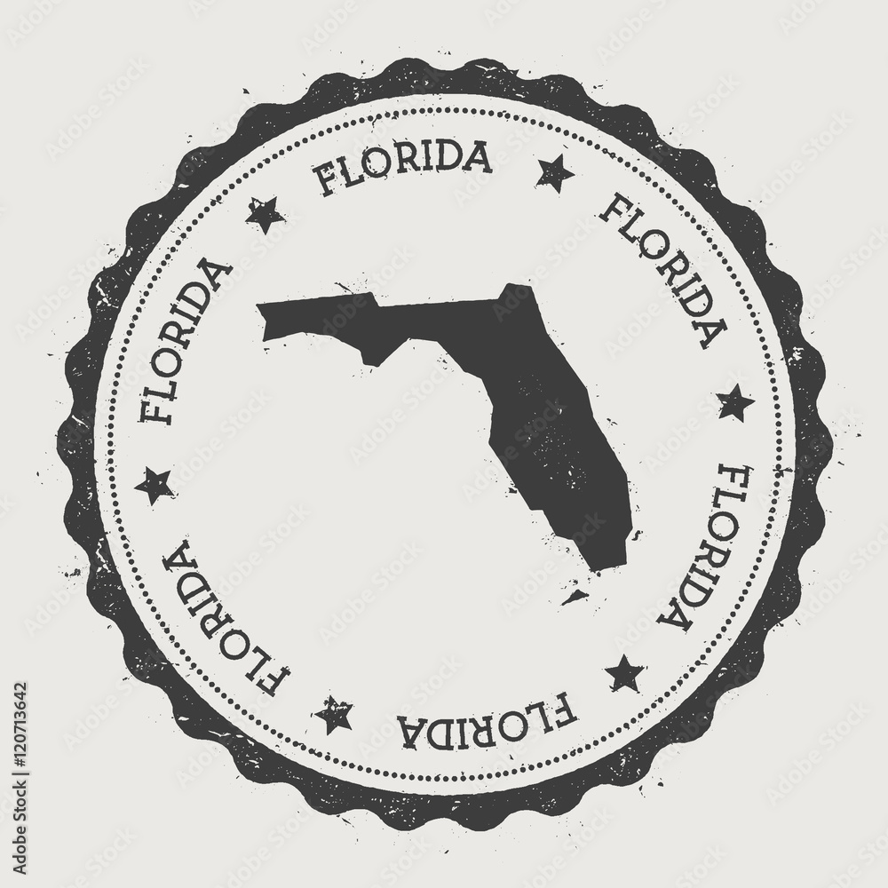 Florida vector sticker. Hipster round rubber stamp with US state map ...
