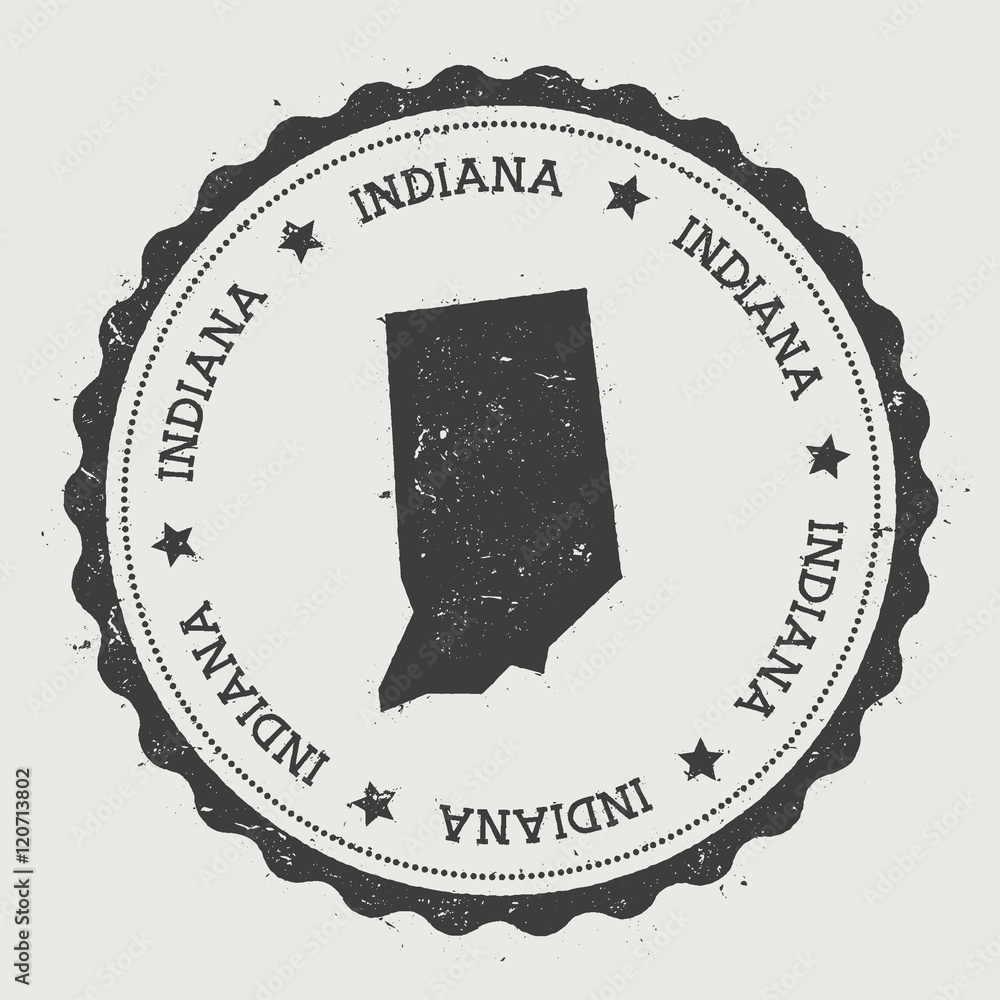 Indiana vector sticker. Hipster round rubber stamp with US state map ...