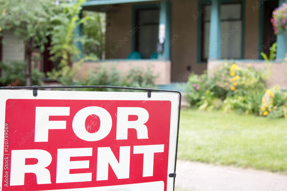 Paper for rent sign in front of a home Stock Photo | Adobe Stock
