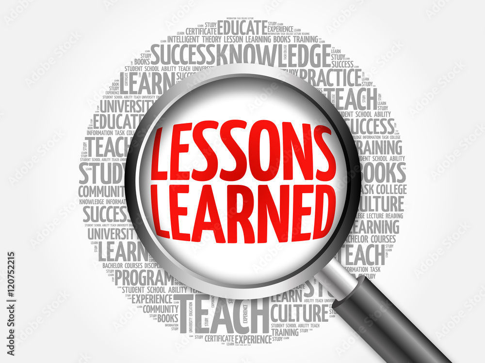 Lessons Learned word cloud with magnifying glass, concept 3D ...