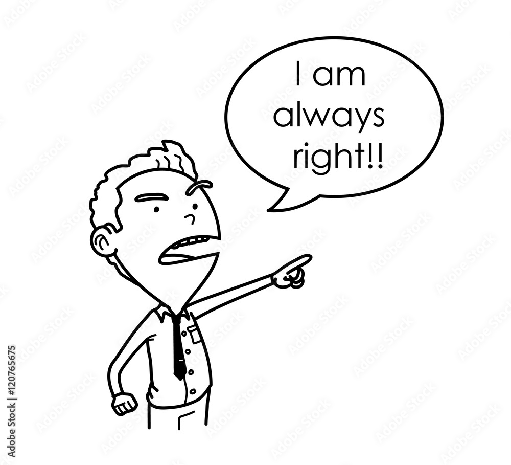 Egoist, Arrogant, and Stubborn Boss Doodle. A hand drawn vector cartoon ...