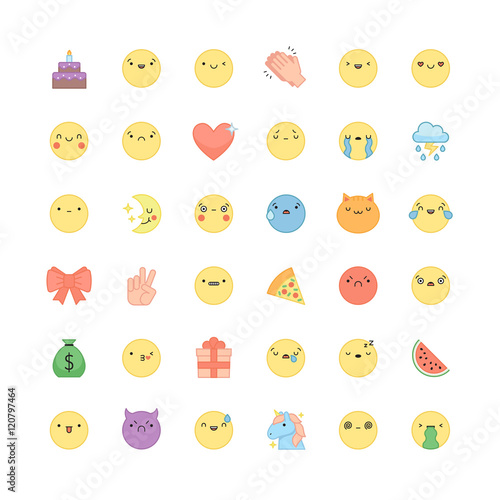 Emoji Outline Icon Vector Set Cute Emoticons And Symbols Buy This