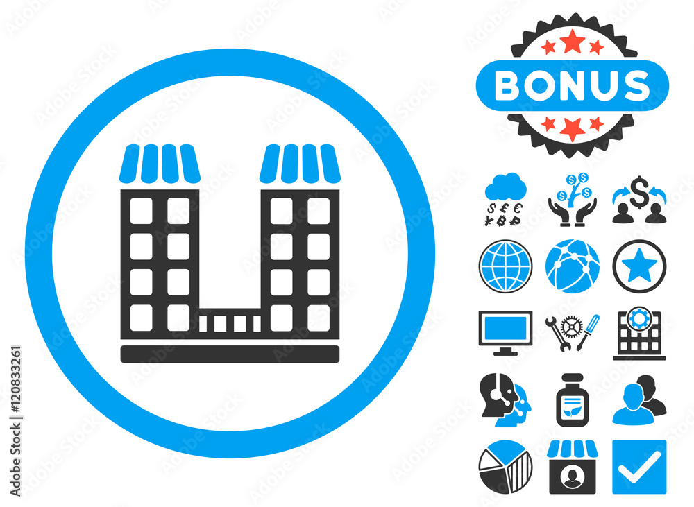 Company Building icon with bonus pictogram. Vector illustration style ...