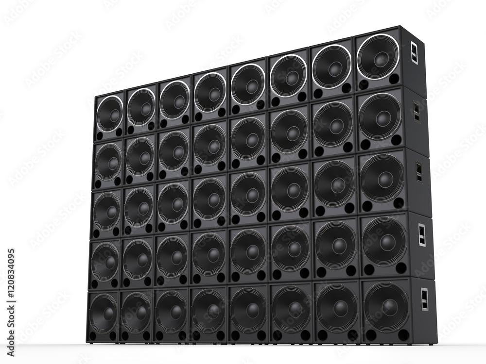 Big wall of hifi subwoofer speakers - side view Stock Illustration ...
