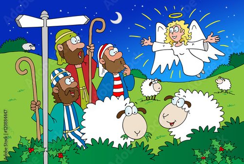 Angel and Shepherds cartoon Stock Illustration | Adobe Stock