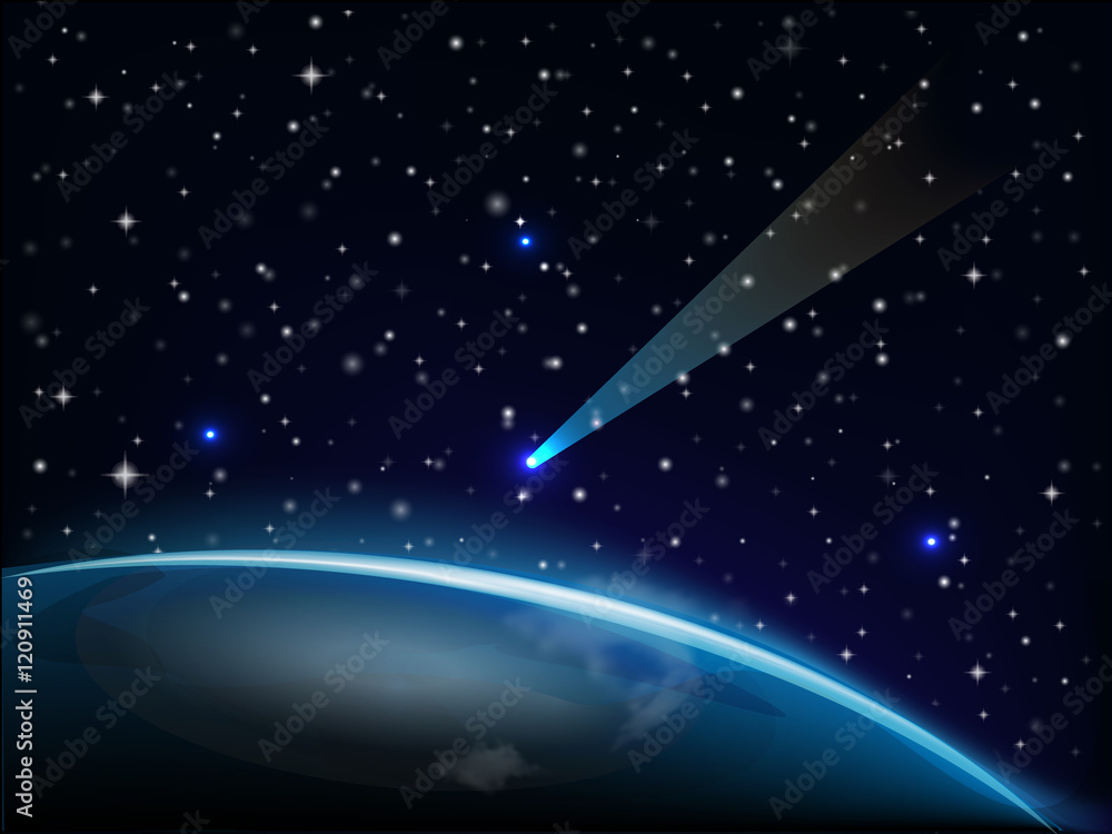 Meteorite falling on earth vector image web template Stock Vector ...