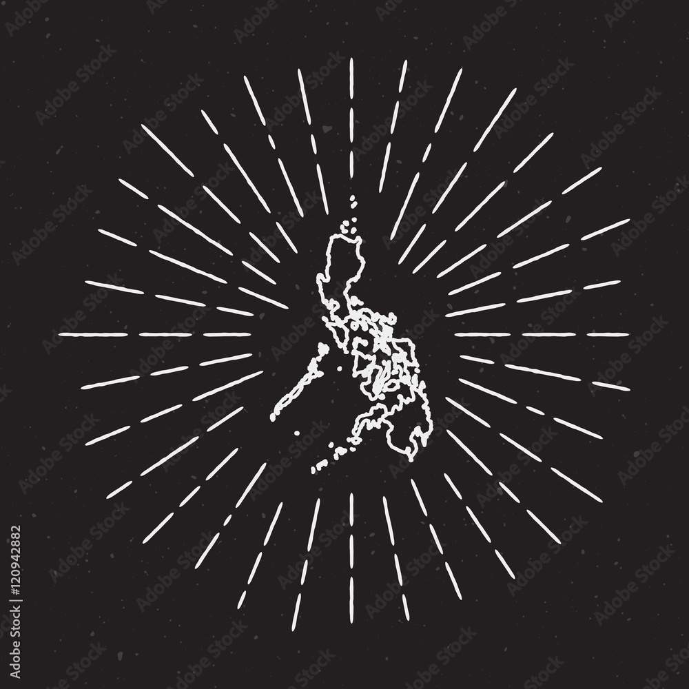 Philippines vector map outline with a vintage sunburst border ...