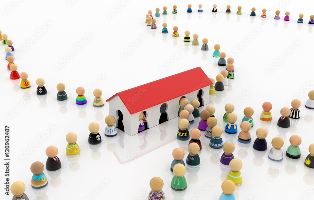 Cartoon Crowd, House Entries Stock Illustration | Adobe Stock