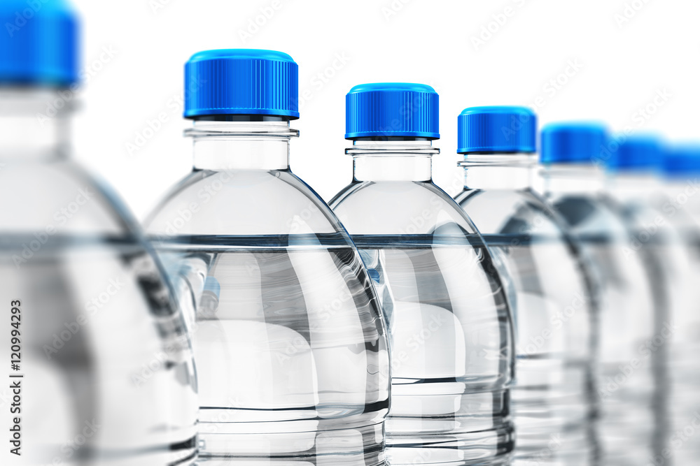 Row of plastic drink water bottles Stock Photo | Adobe Stock