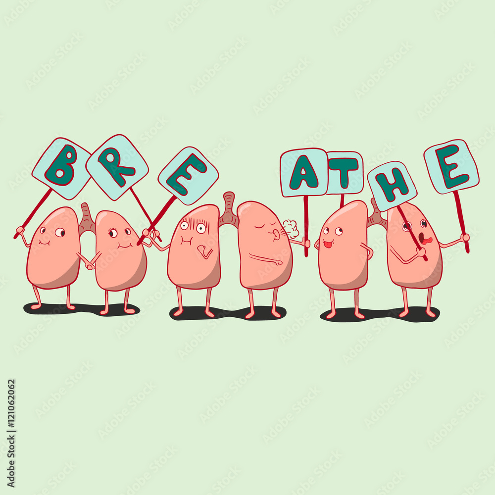 set of cartoon lungs characters with plates, lungs collection Stock ...