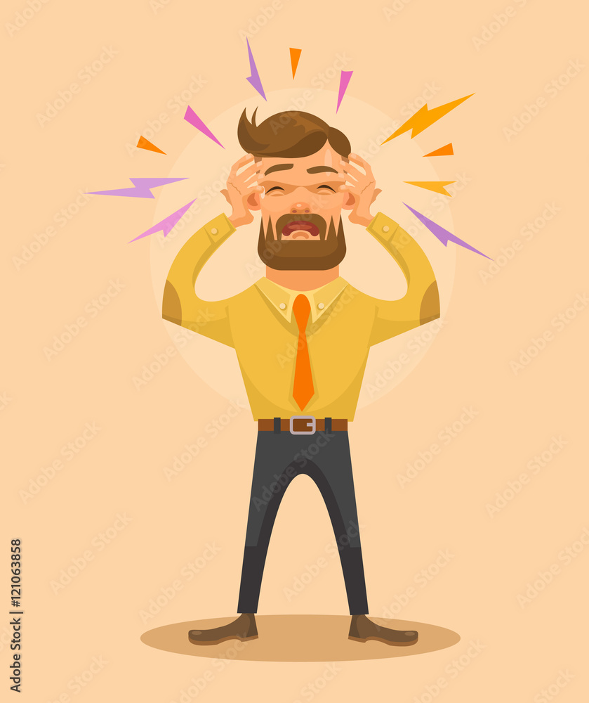 Headache man character. Vector flat cartoon illustration Stock Vector ...