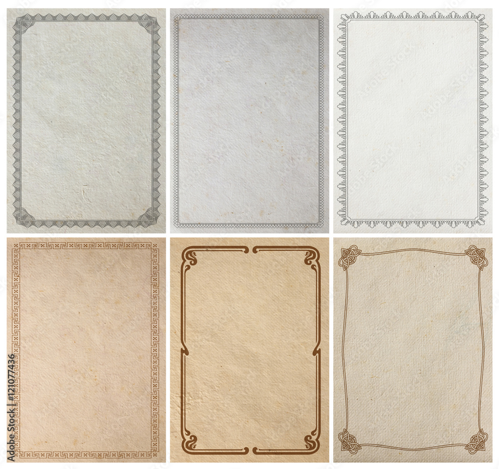 Old paper background texture with vintage frame border design, in A4 ...