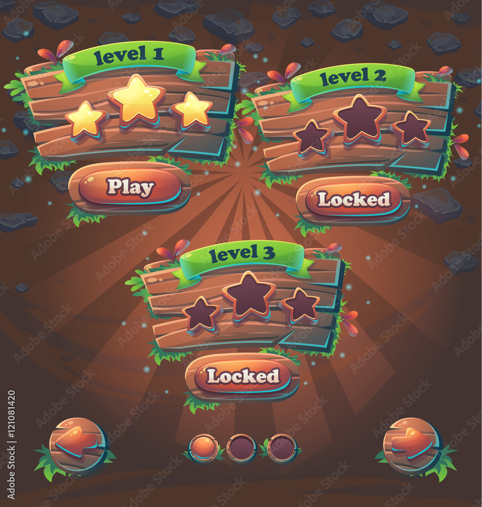 Wooden game user interface window levels Stock Vector | Adobe Stock