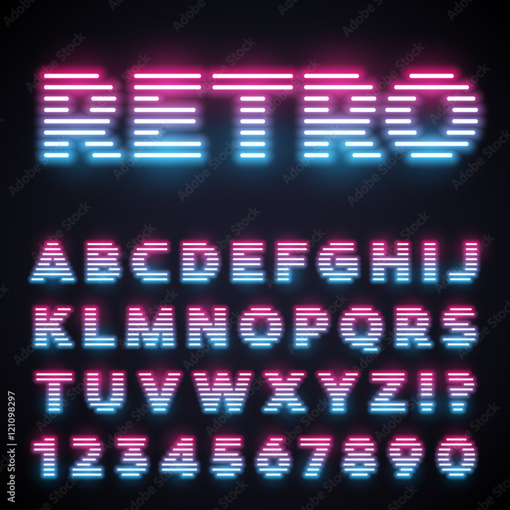 Glowing neon tube font. Retro text effect. Stock Vector | Adobe Stock