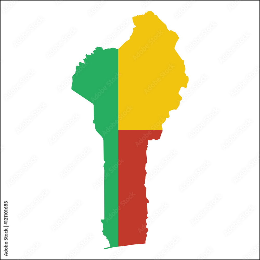 Benin high resolution map with national flag. Flag of the country ...