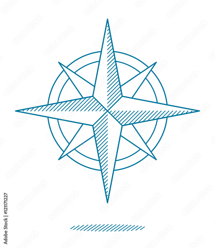 Blue compass rose icon with hatching Stock Vector | Adobe Stock