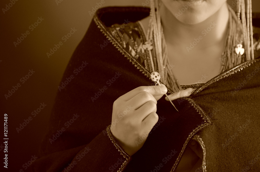 Beautiful hispanic model wearing andean traditional clothing, dark ...