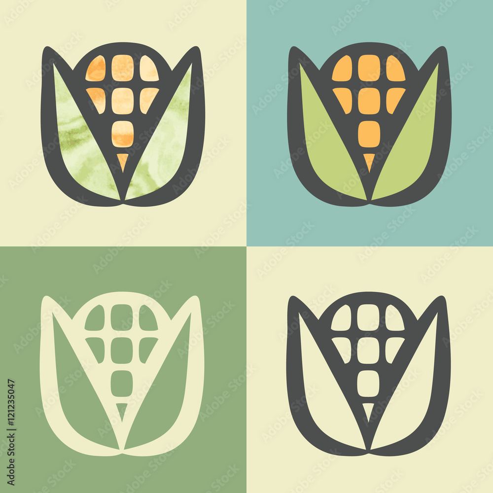 Vector outline corn food icon with watercolor fill. Elements for mobile ...