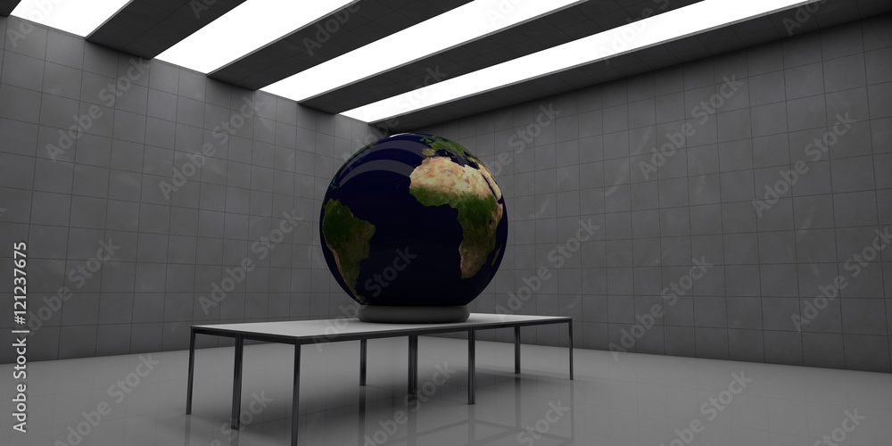 Planet Earth as Patient in a big empty and clean room, like in a ...