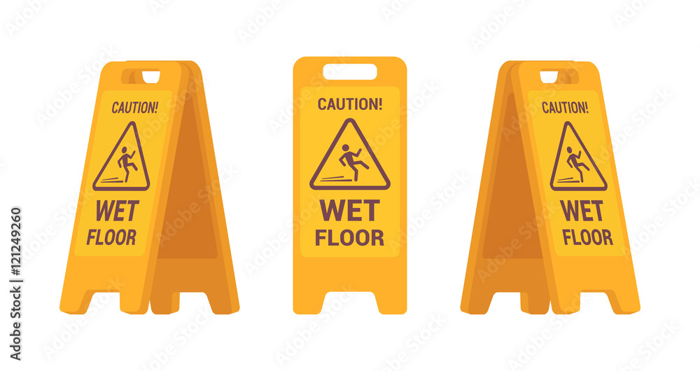Set of wet floor sign isolated against white background. Cartoon vector ...