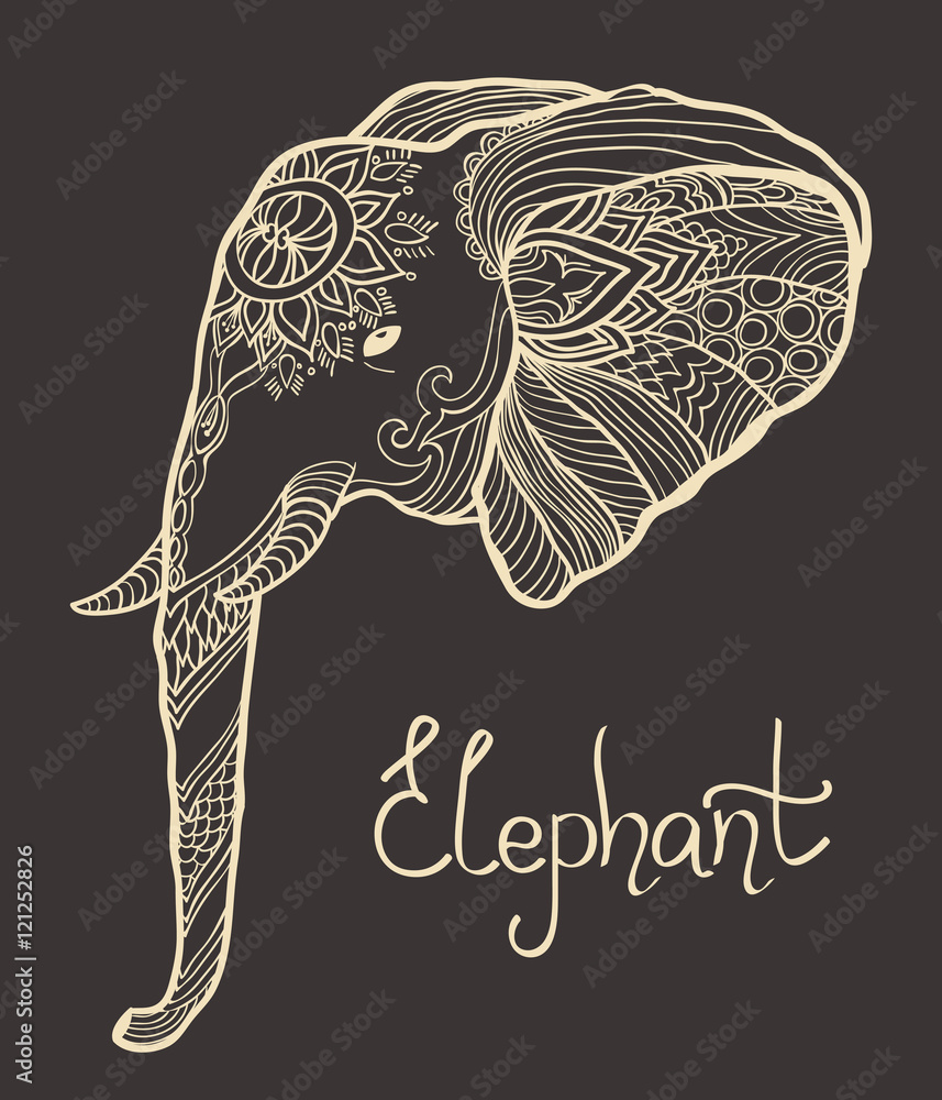 elephant head hand drawn tangled illustration. coloring page for adult ...