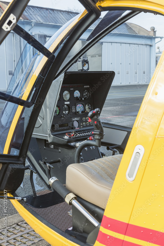 Instruments panel of a helicopter cockpit. Interior of helicopter ...