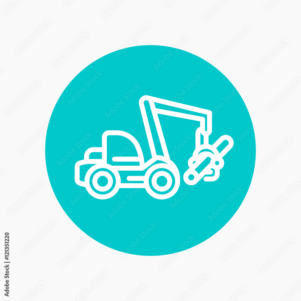 Forest harvester icon, wheeled feller buncher, timber harvesting ...