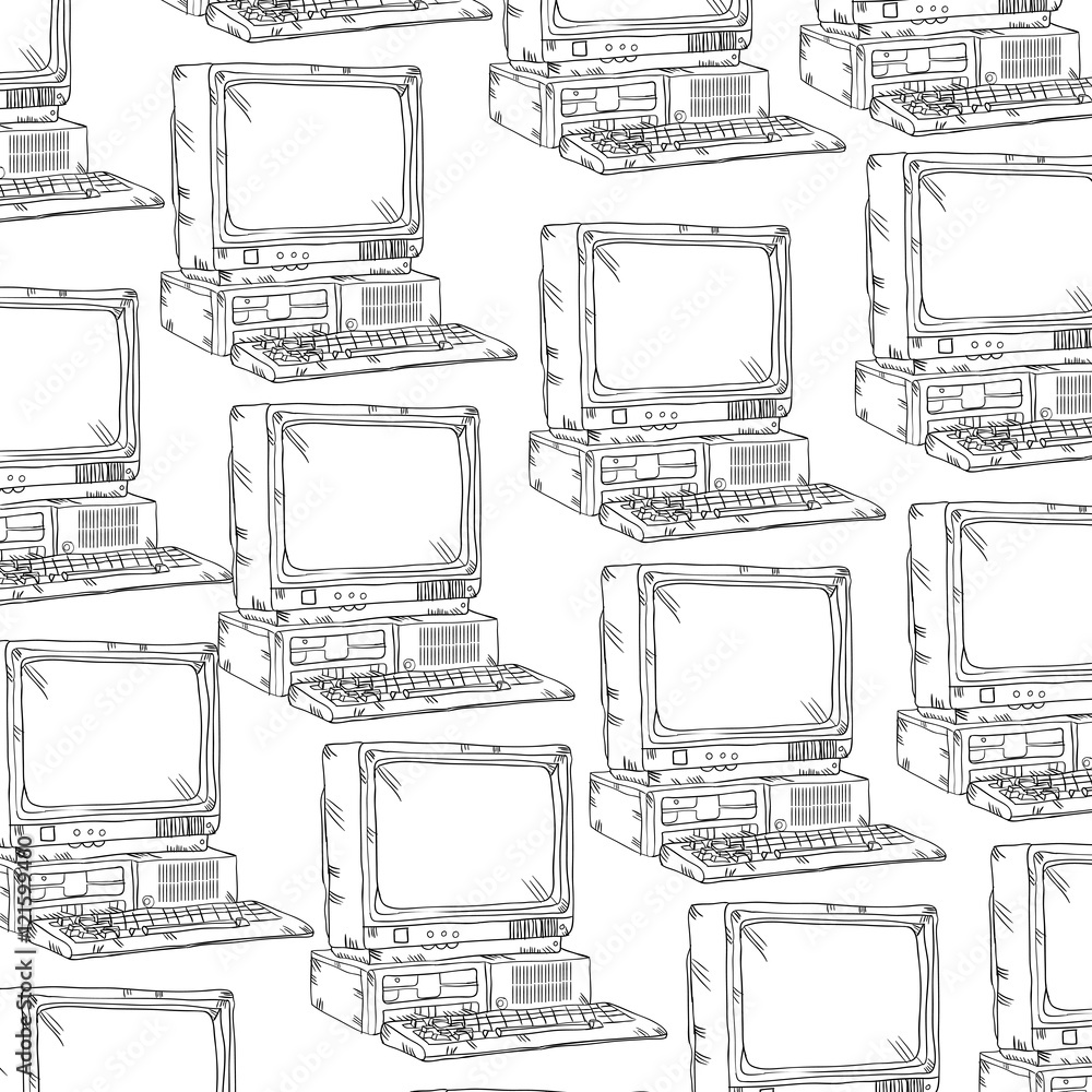 retro computer device background drawn design. vector illustration ...