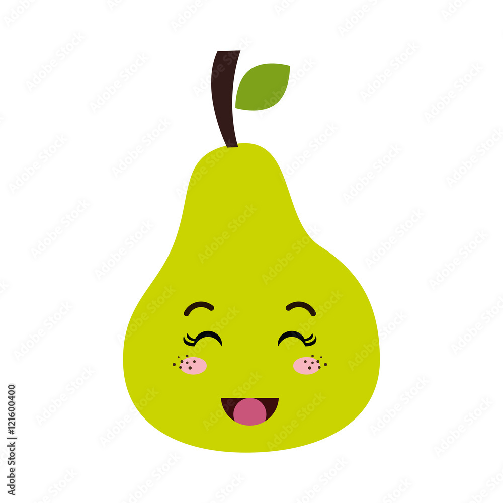 green pear fruit food. kawaii cartoon with happy expression face ...