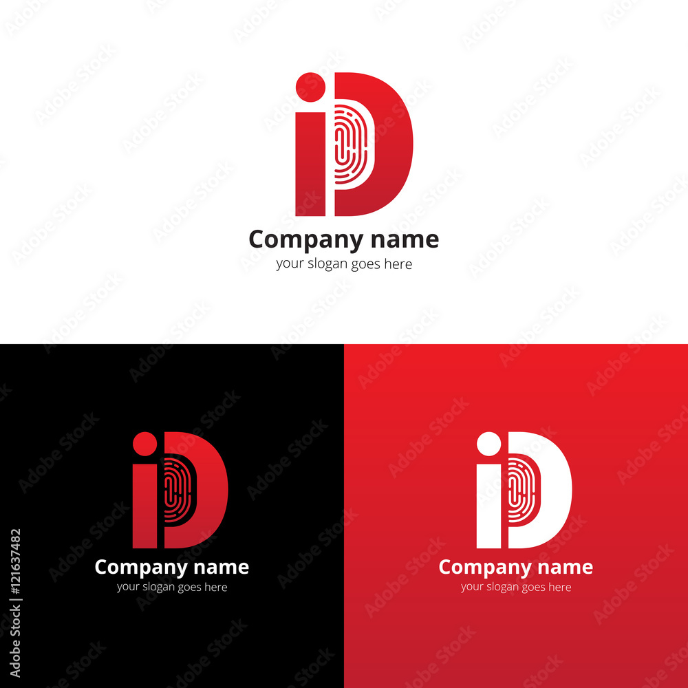ID vector logo with Fingerprint template. The red letter i and d with ...