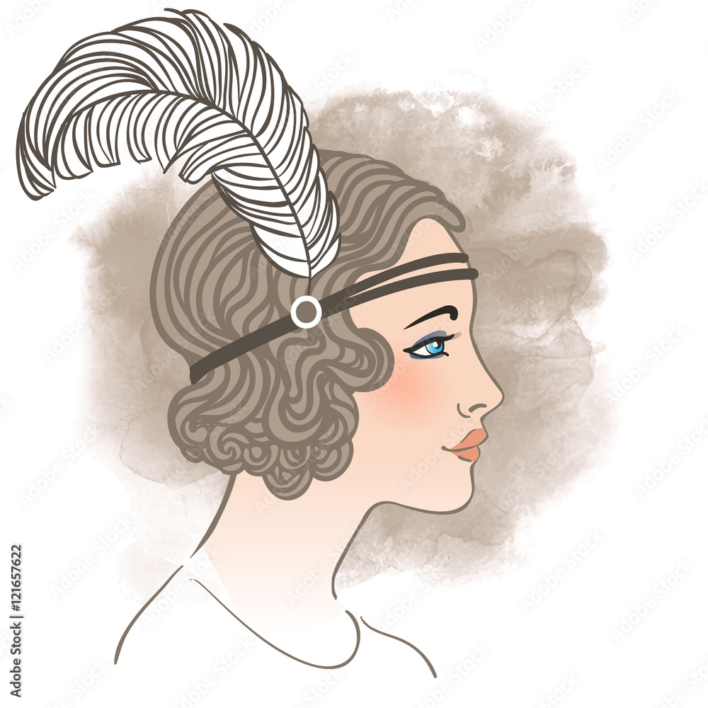 Flapper girl: Retro party invitation design template. Vector ill Stock ...