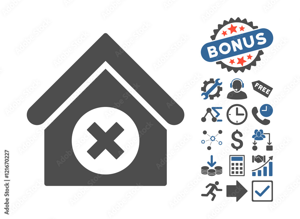 Delete Building pictograph with bonus pictogram. Vector illustration ...