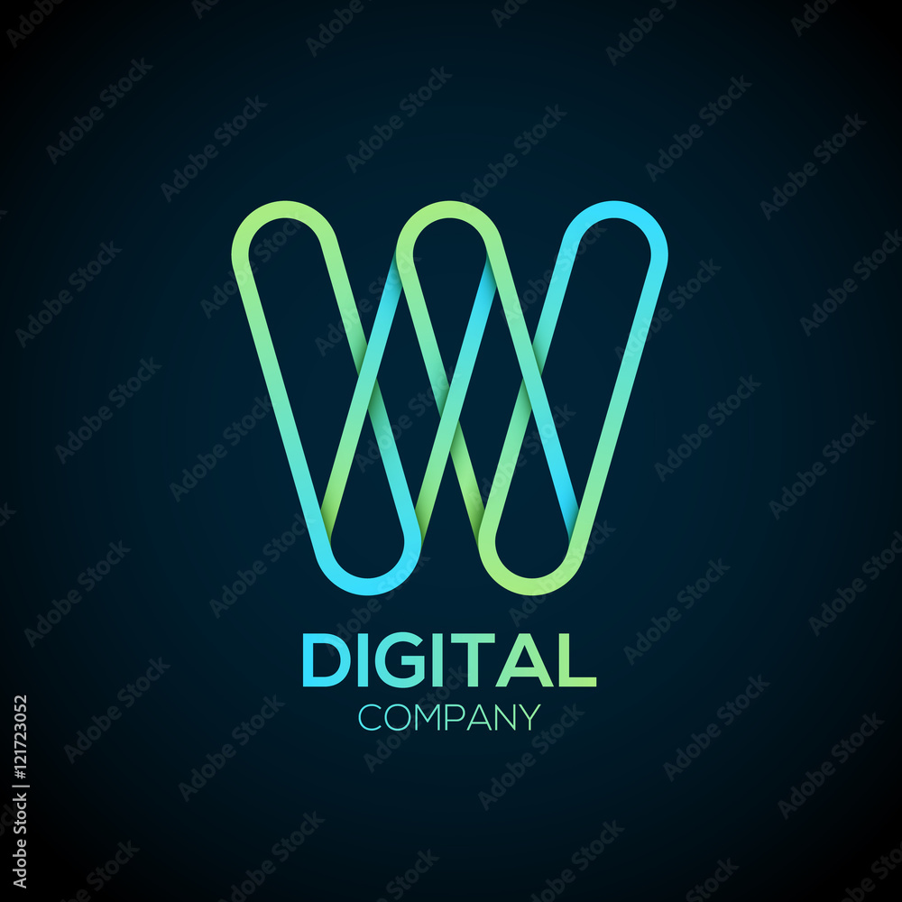Letter W Logo Design.Linked shape circle symbol,Digital,green blue ...