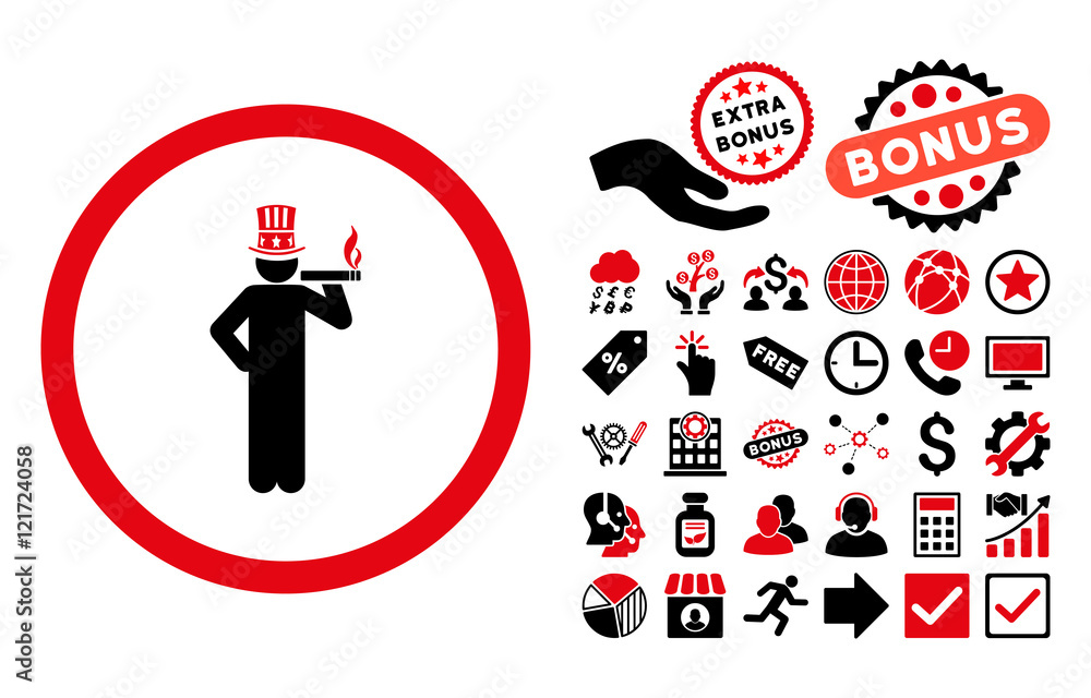 American Capitalist icon with bonus symbols. Vector illustration style ...