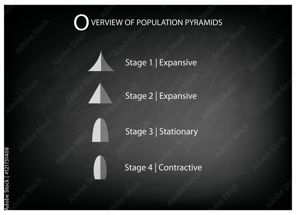 Different Types of Population Pyramids on Chalkboard Background Stock ...