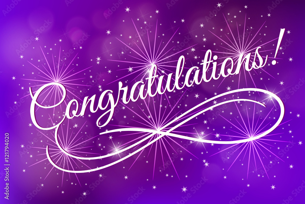 Congratulations. Card blue fireworks glowing fire blurred blue purple ...
