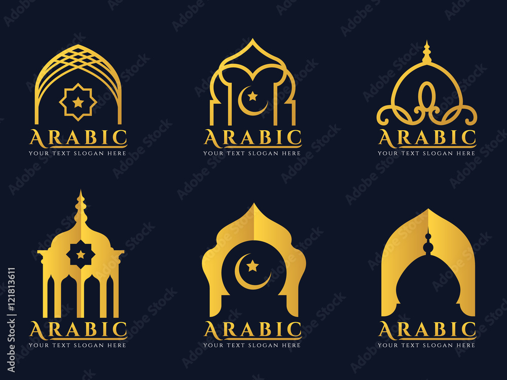 Gold Arabic windows and doors architecture logo vector set design Stock ...