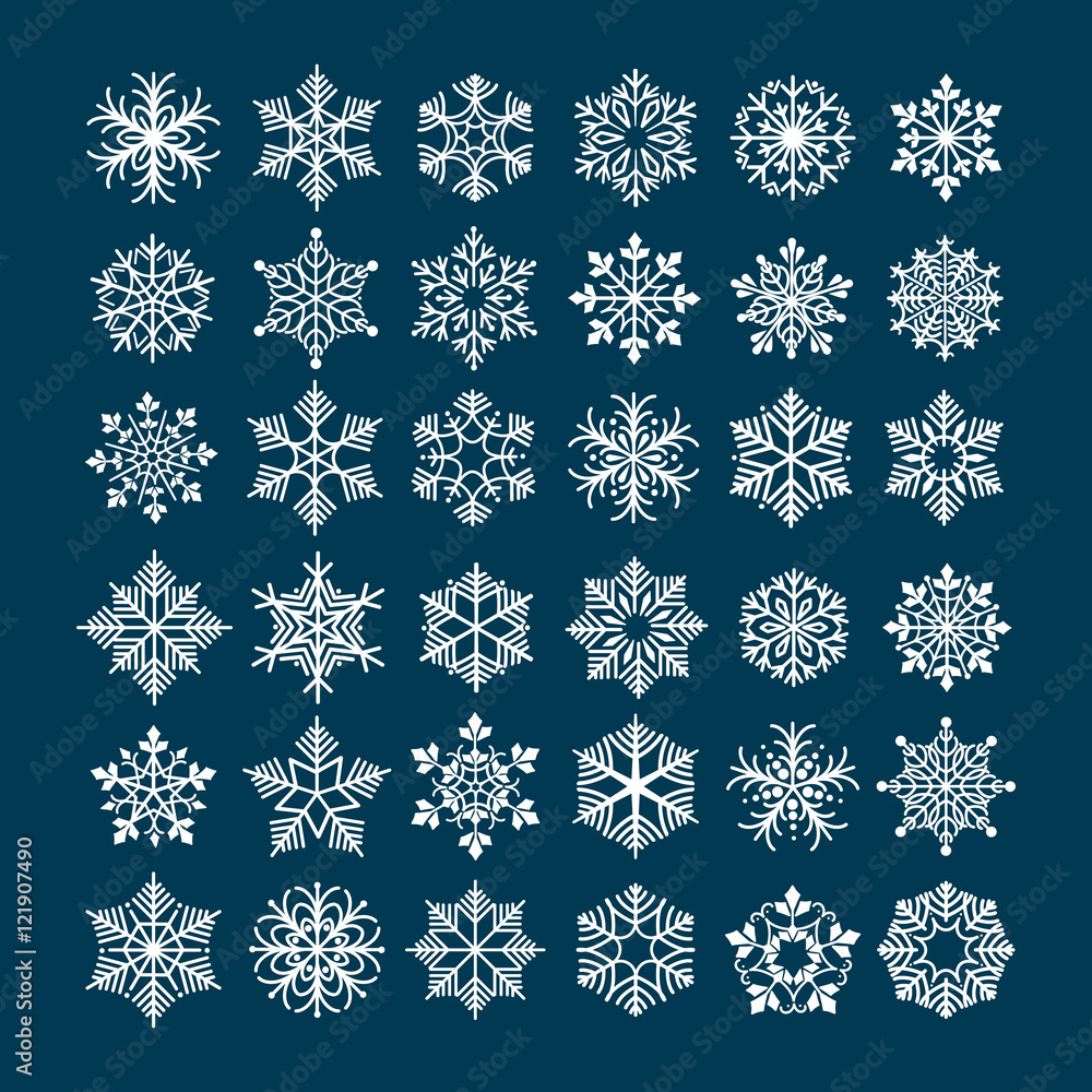 Snowflake vector set. Snowflakes silhouette clipart for winter holiday ...