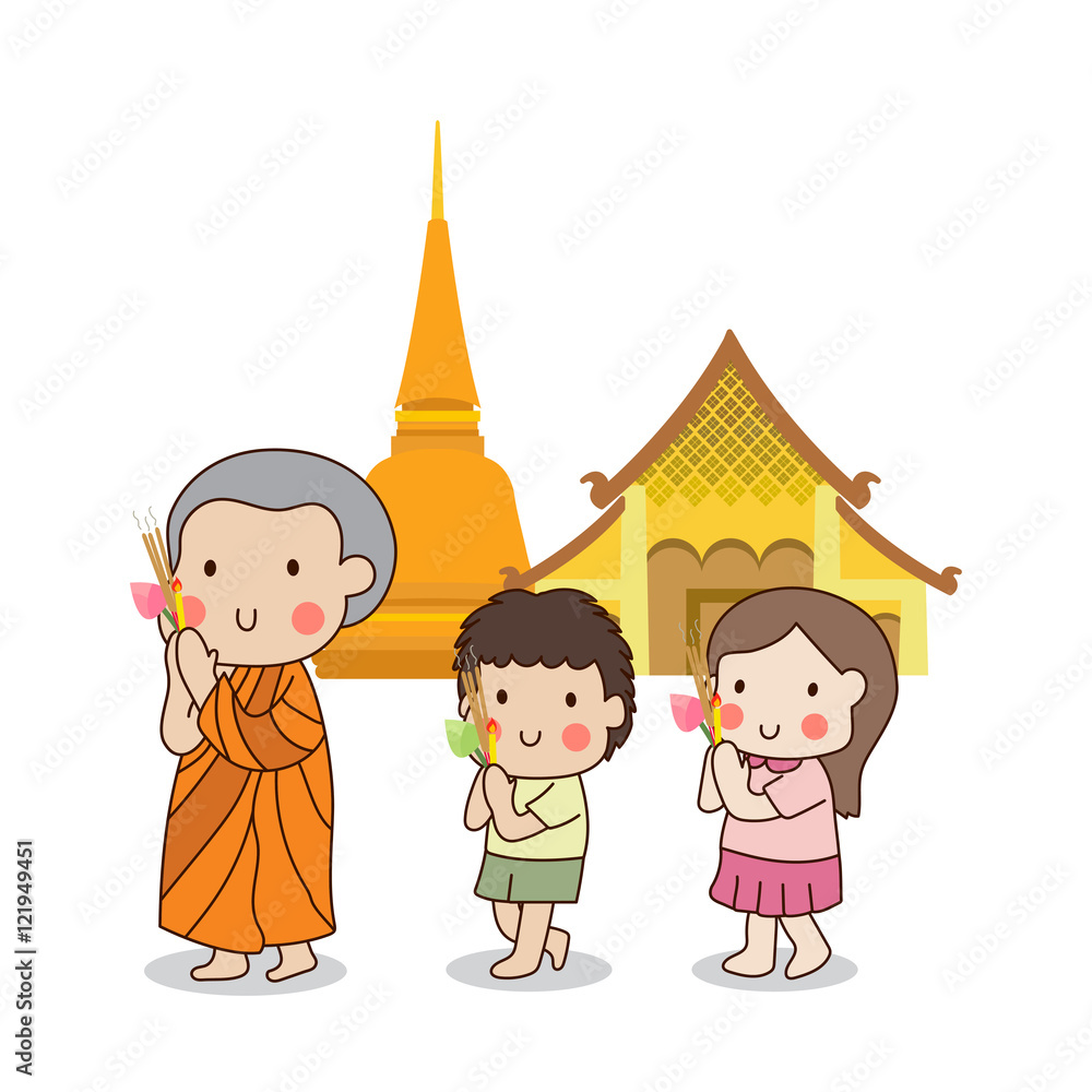 Buddhist walking with lighted candles in hand around a temple to pay ...