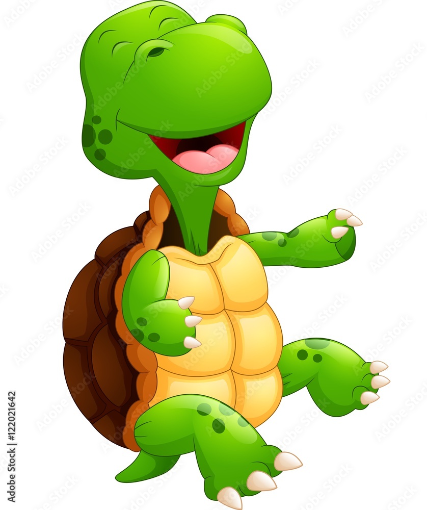 Cute green turtle cartoon laugh Stock Vector | Adobe Stock